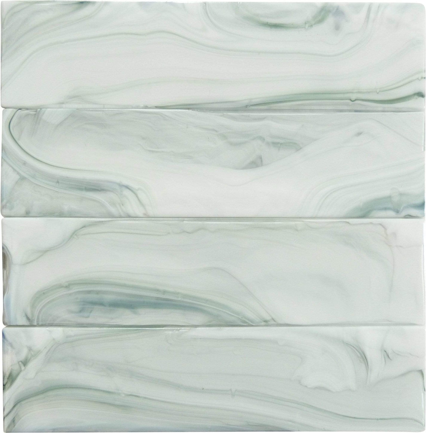 Elegant Swirl Deepsea Current Green 3" x 12" Glossy Glass Subway Pool ...