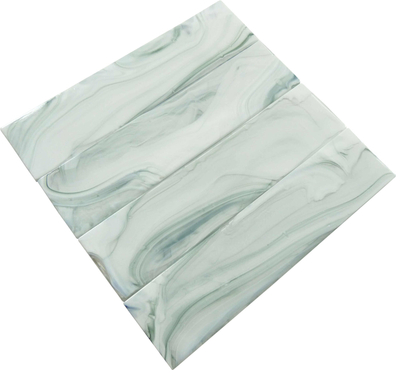 Elegant Swirl Deepsea Current Green 3" x 12" Glossy Glass Subway Pool ...