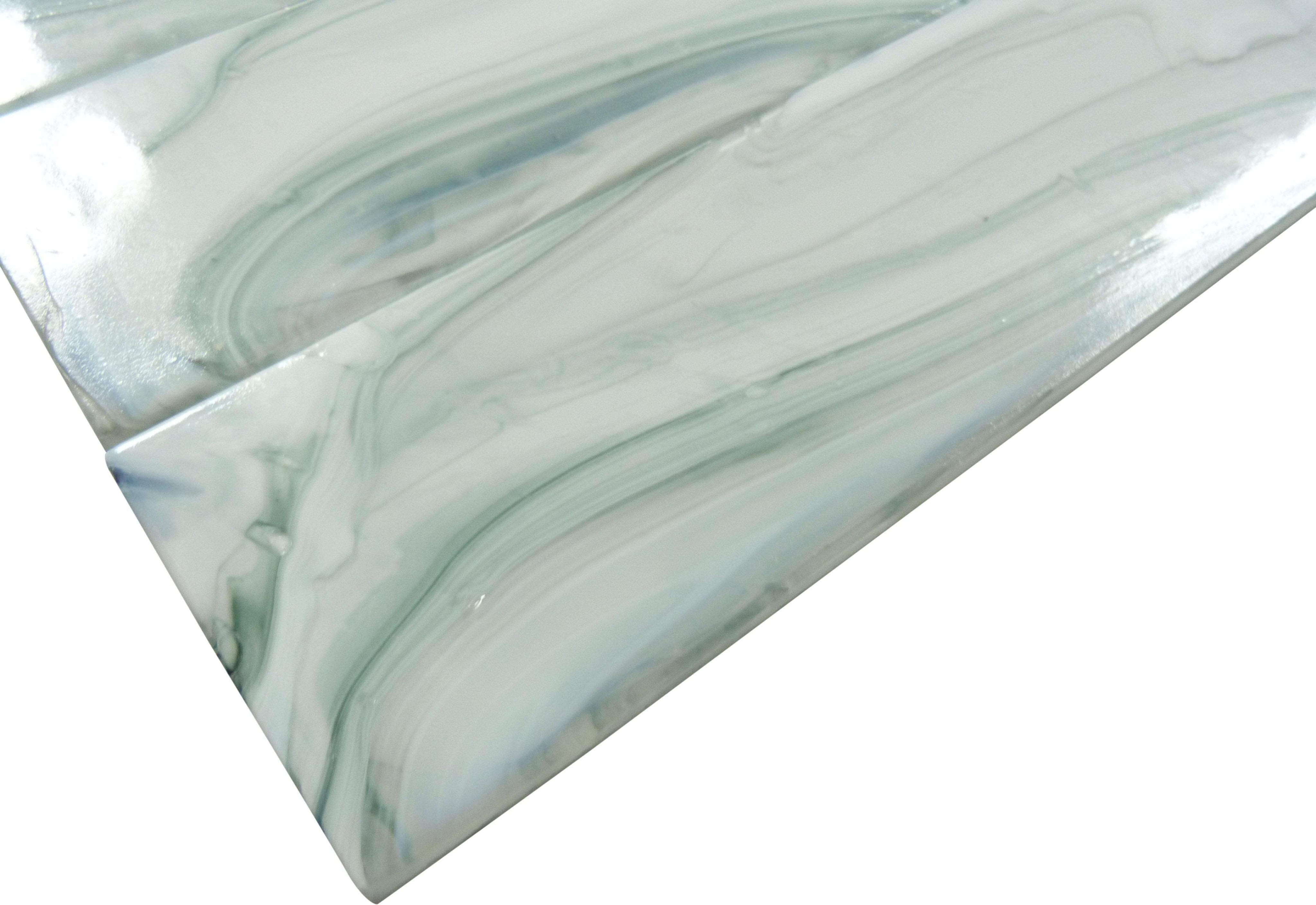 Elegant Swirl Deepsea Current Green 3" x 12" Glossy Glass Subway Pool ...