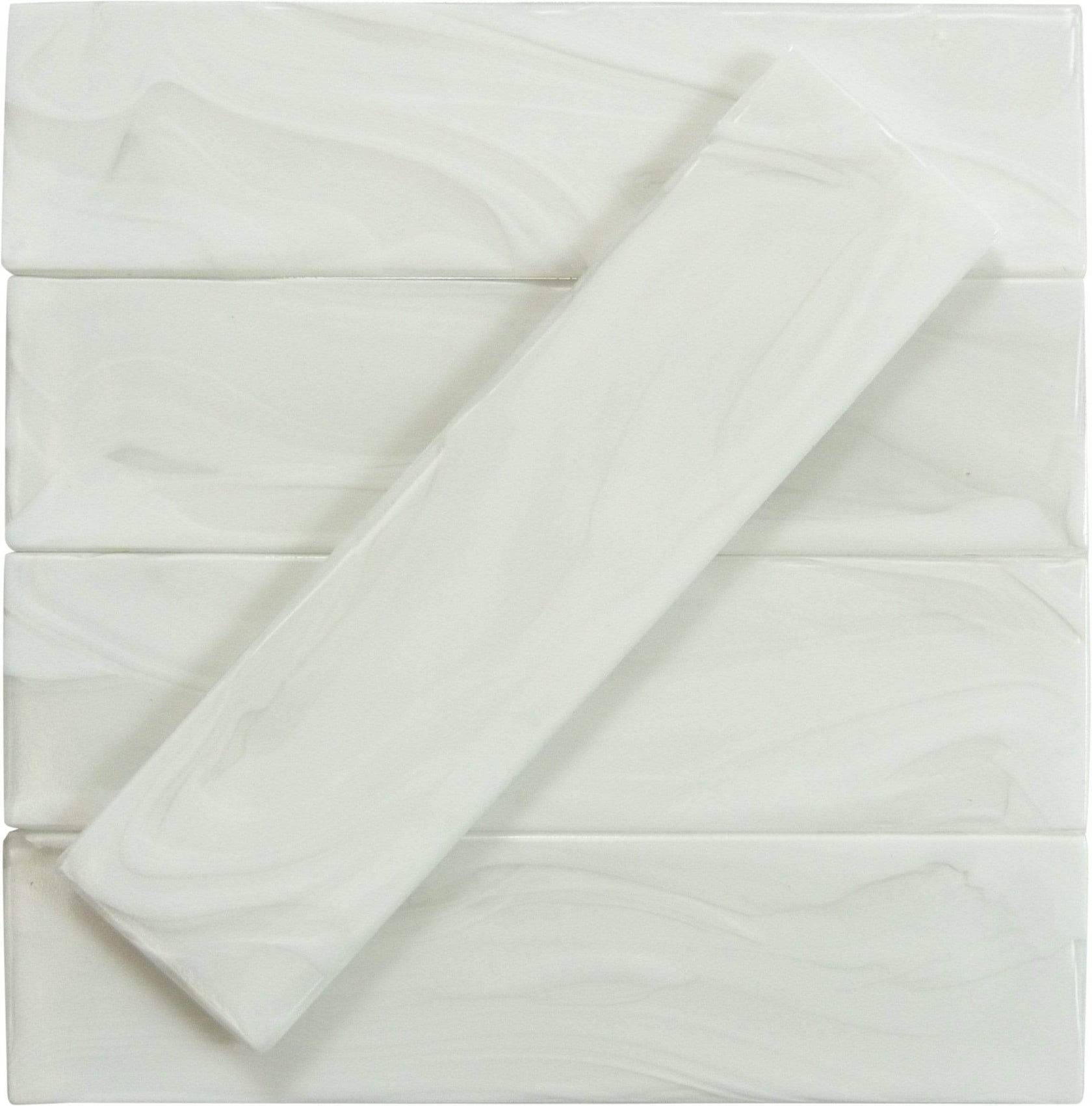 Elegant Swirl Porcelain Cloud White 3" x 12" Glossy Glass Subway Pool ...