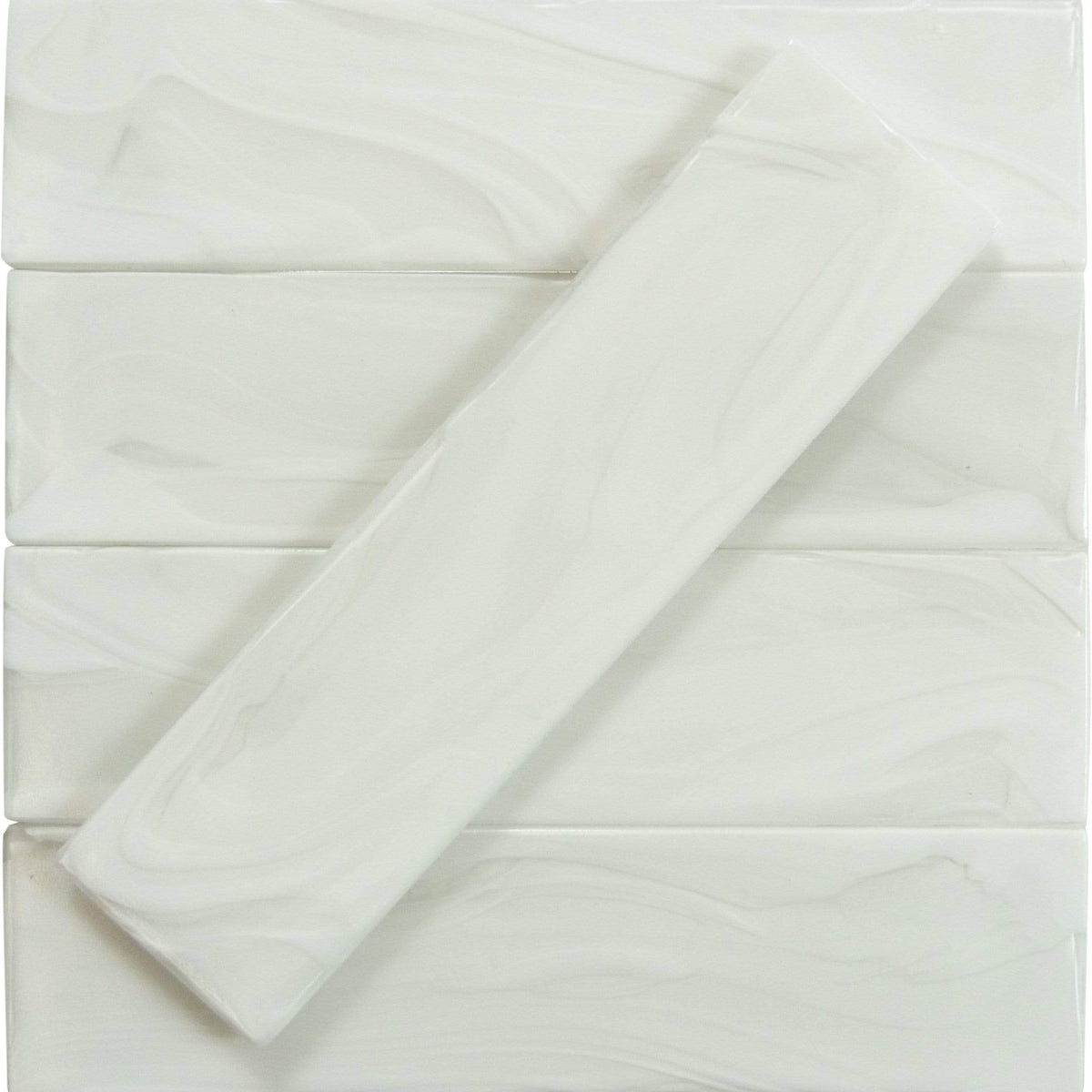 Elegant Swirl Porcelain Cloud White 3" x 12" Glossy Glass Subway Pool ...