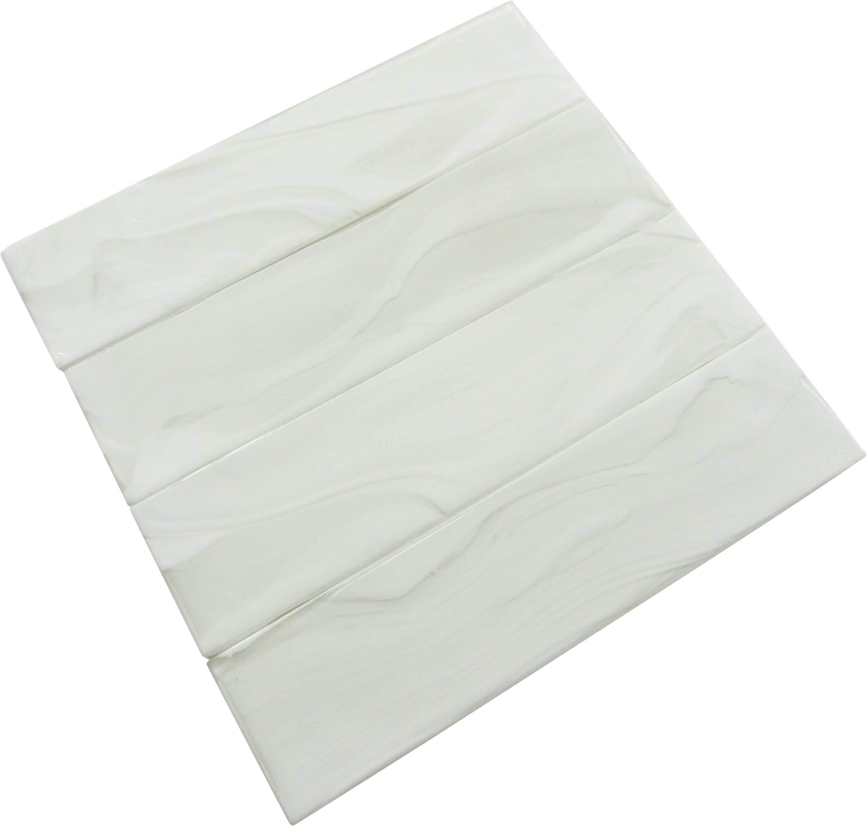 Elegant Swirl Porcelain Cloud White 3" x 12" Glossy Glass Subway Pool ...