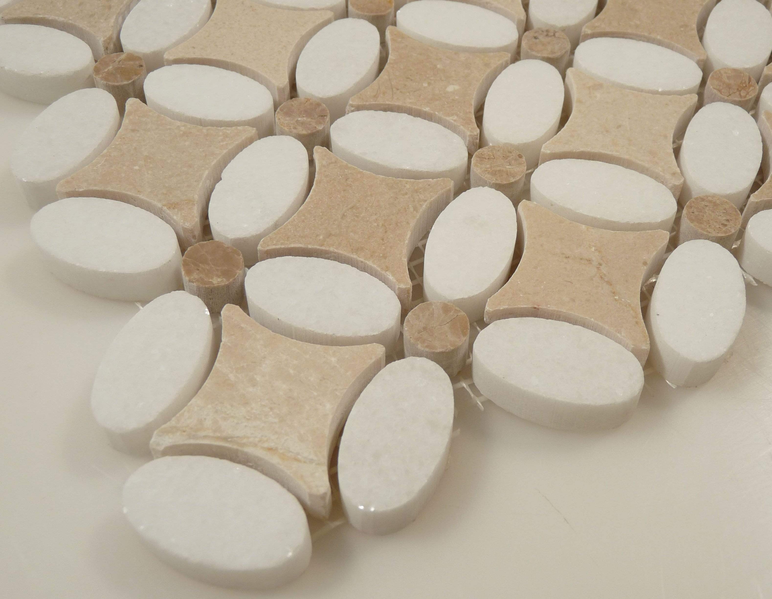 Cream & Beige Flower Polished Stone Tile: FS73 | Shop Oasis