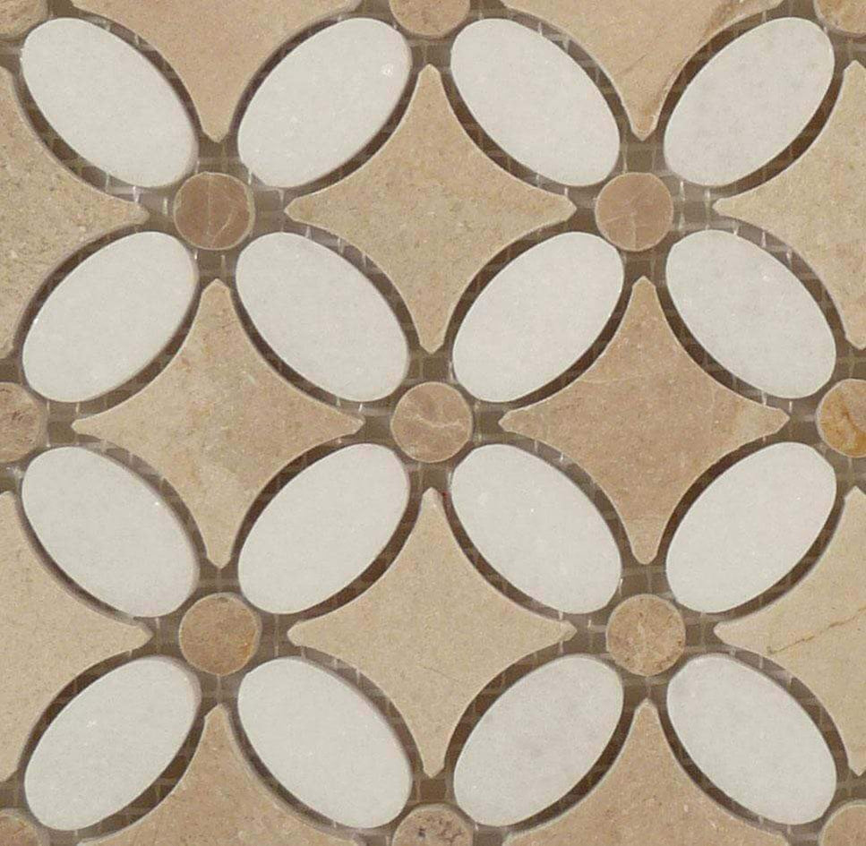 Cream & Beige Flower Polished Stone Tile: FS73 | Shop Oasis