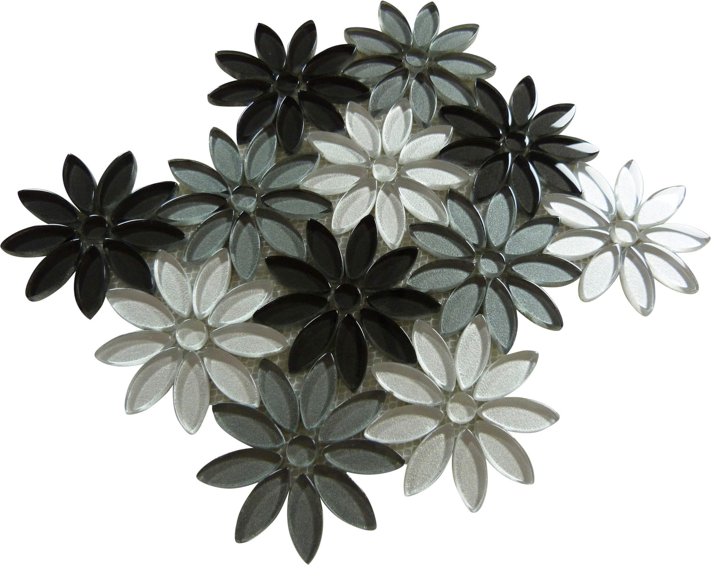 Flower Grey Glass Flower Tile Glossy BQT-671