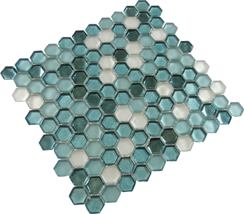 Get Tropical Sea Blue Hexagon Frosted Glass Tile Now | Oasis Tile