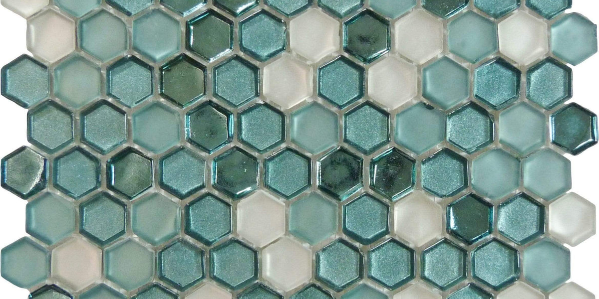 Get Tropical Sea Blue Hexagon Frosted Glass Tile Now | Oasis Tile