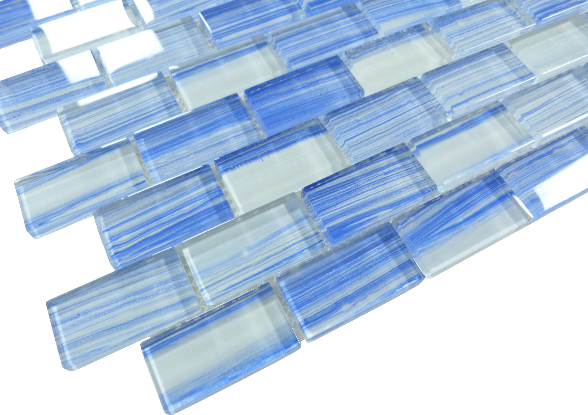 Glazzio Genesis Blizzard Morn Blue 1x2 Glossy Glass Tile GES5103