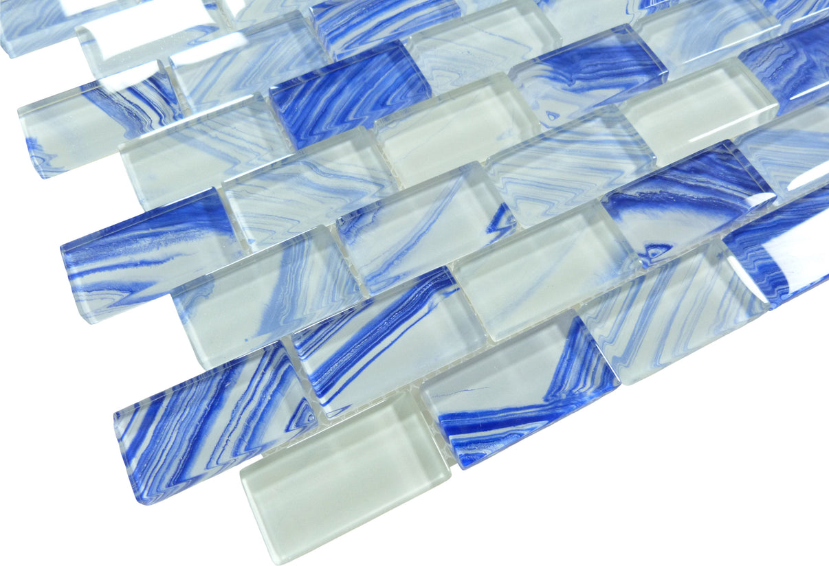 Glazzio Genesis Jordy Cyan Blue 1x2 Glossy Glass Tile GES5101