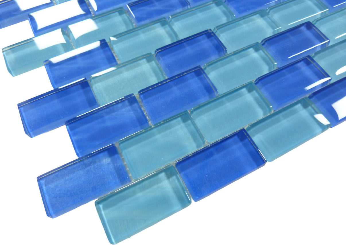 Glazzio Genesis Peri Sea Blue 1x2 Glossy Glass Tile GES5104