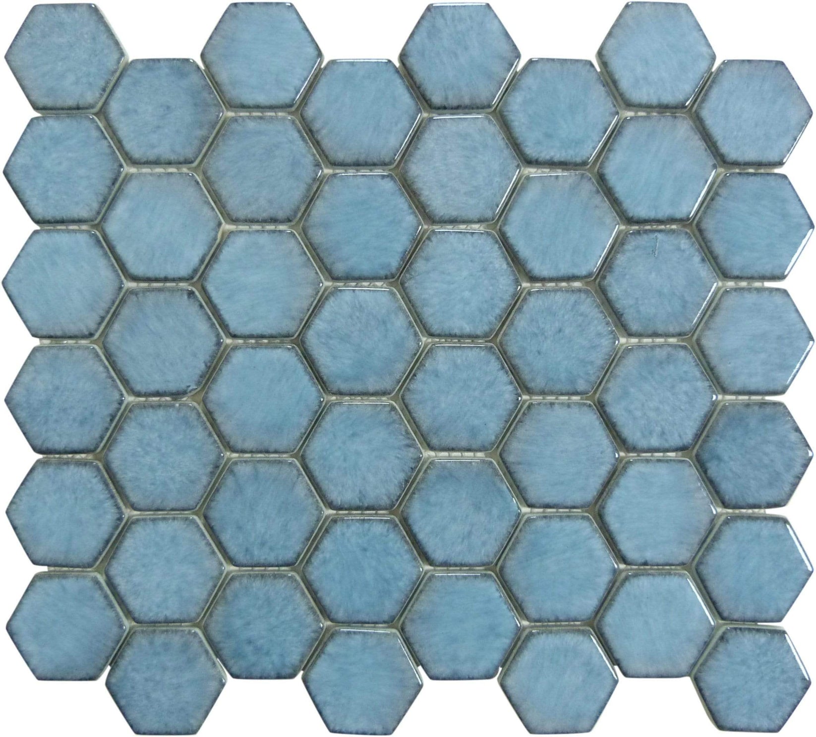 Greenwich Lafayette Blue 2" Hexagon Recycled Gloss Glass Pool Tile GR888