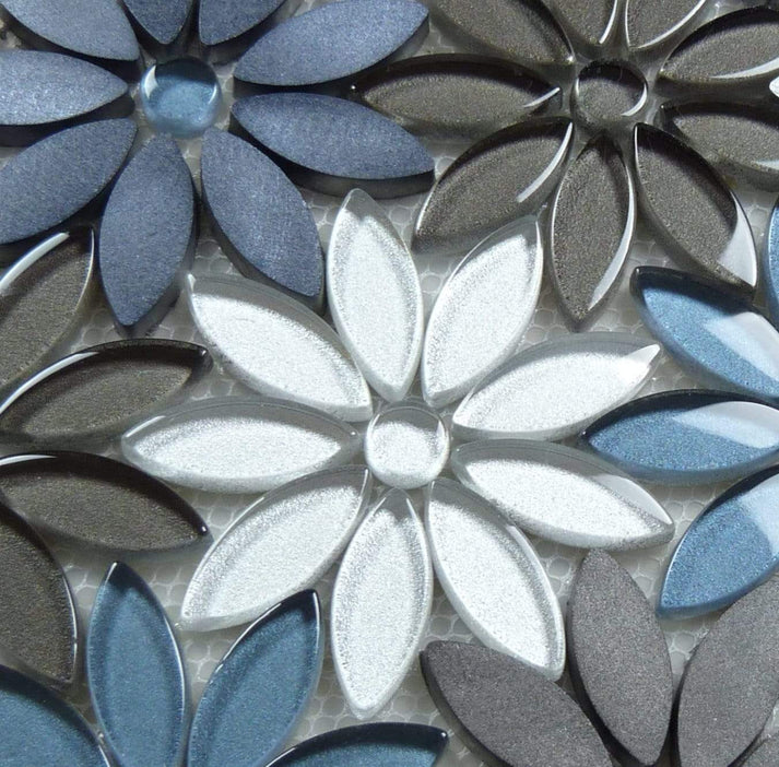 Grey Flower Mosaic Tile | Glass and Metal Mosaic Tile