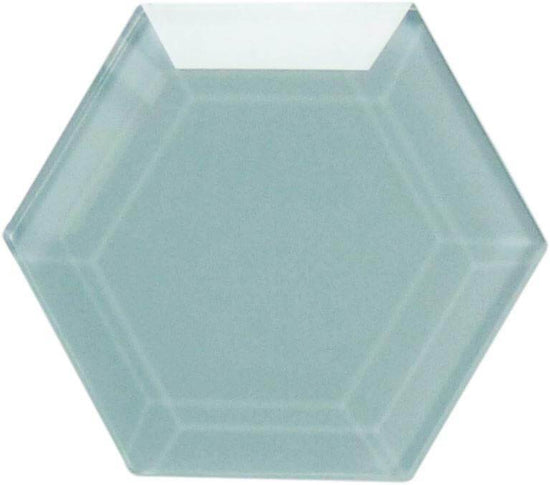 Grey Frost 4" Beveled Hexagon Glossy Glass Tile GEM3007-HEX