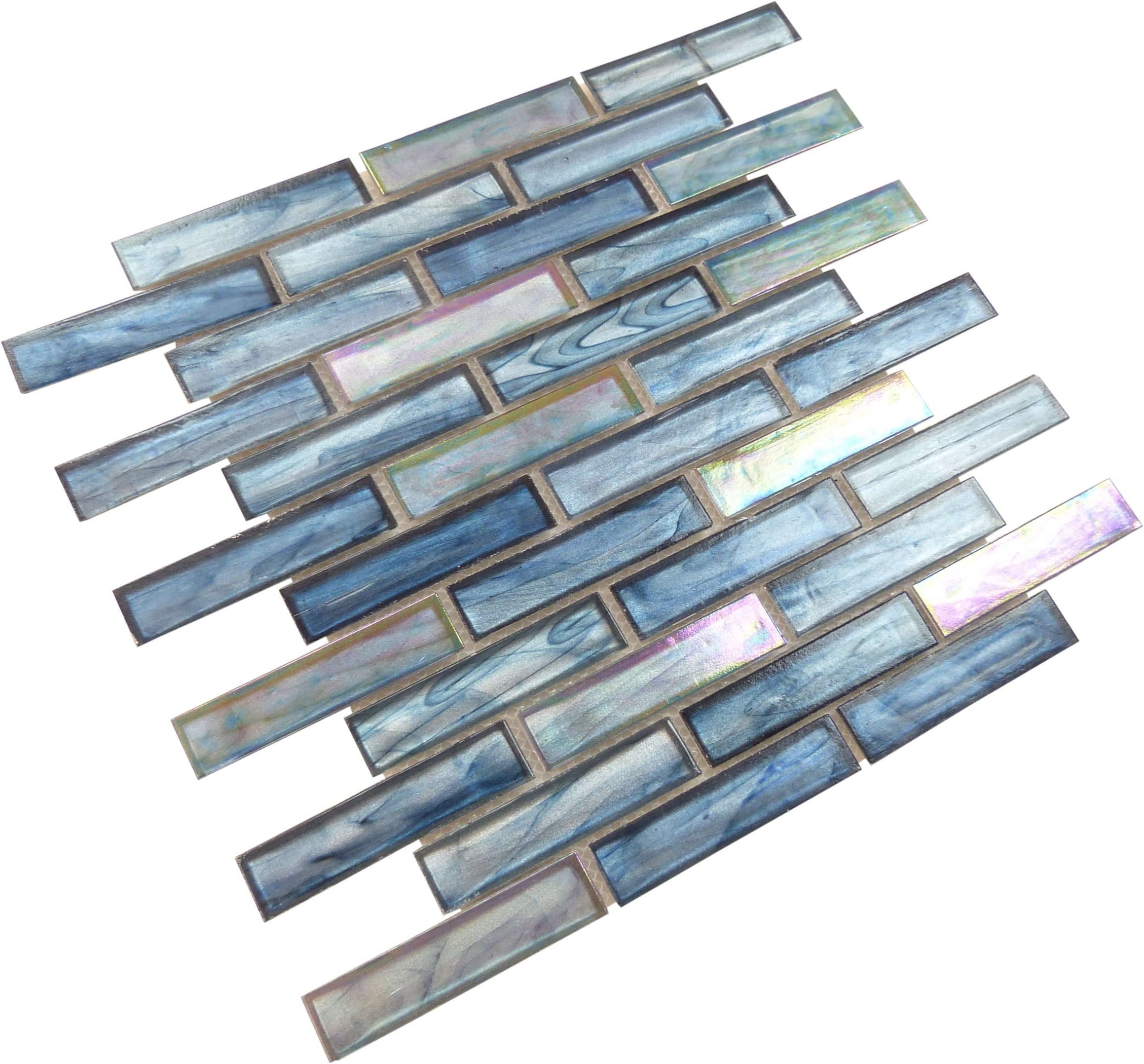 Iridescent Blue Glass Tile | Blue Sea Glass Backsplash Tile