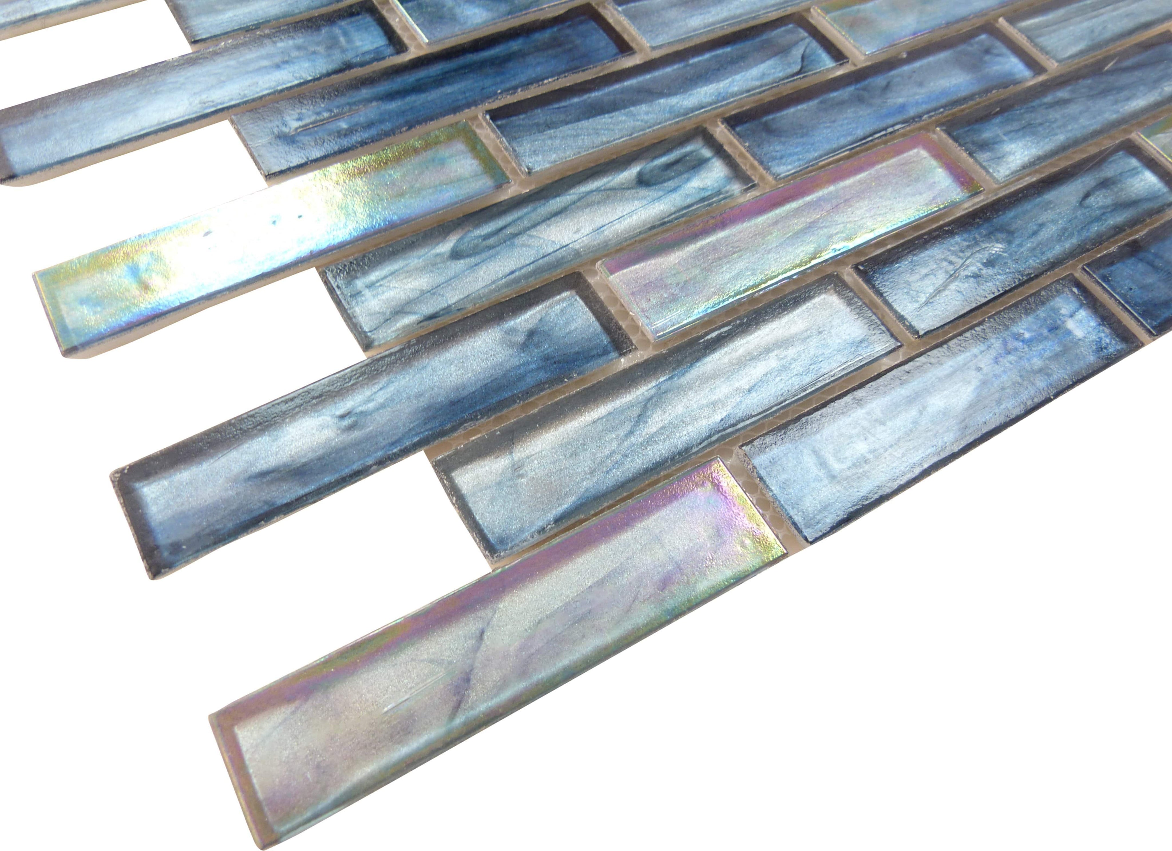Iridescent Blue Glass Tile | Blue Sea Glass Backsplash Tile