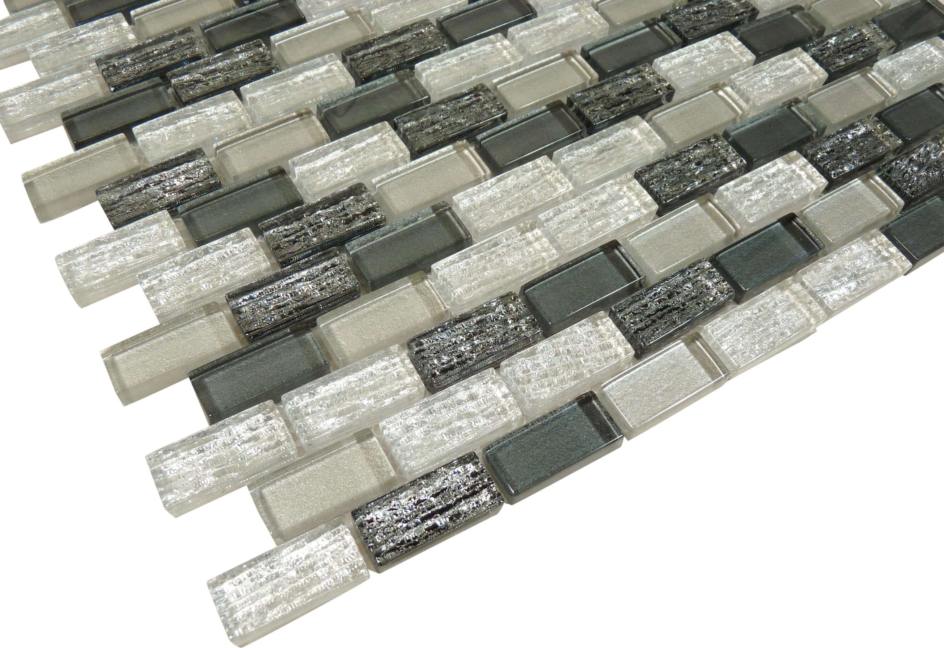 Jules Charcoal Grey Mini Uniform Brick Glossy Glass Tile MTR3343