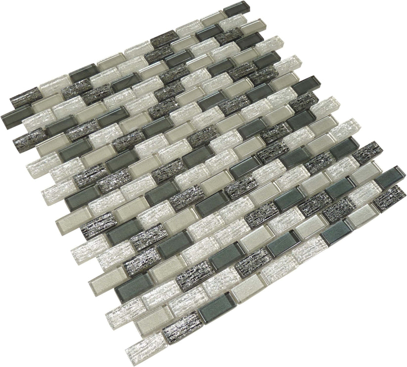 Jules Charcoal Grey Mini Uniform Brick Glossy Glass Tile MTR3343
