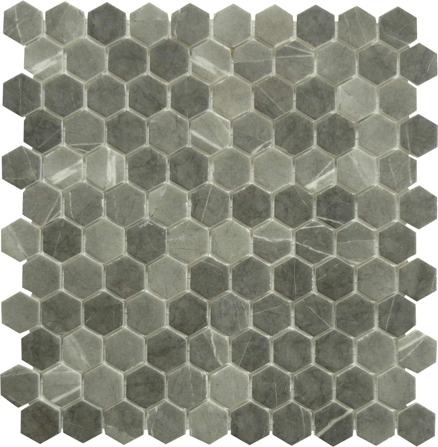 Karma Ridge Ashley Rock Black 1" Hexagon Matte Glass Pool Tile KR1401