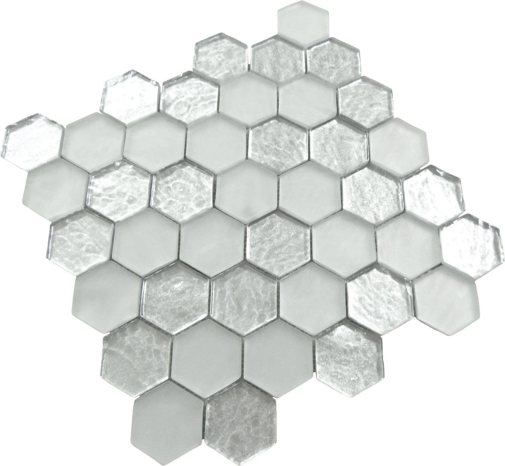Lehai Gem Hexagon Silver Glossy and Frosted Glass Tile | Glazzio Tiles
