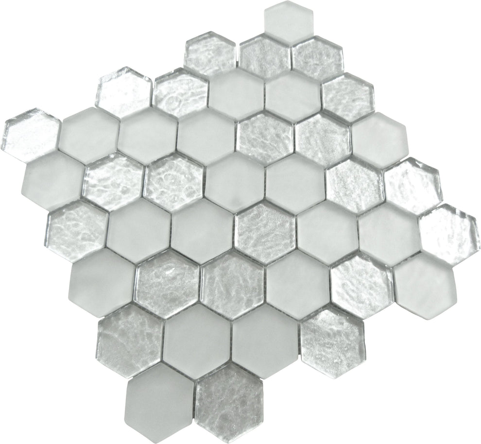 Lehai Gem Hexagon Silver Glossy and Frosted Glass Tile | Glazzio Tiles