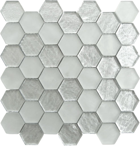 Lehai Gem Hexagon Silver Glossy and Frosted Glass Tile | Glazzio Tiles