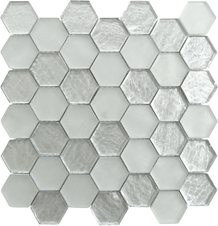 Lehai Gem Hexagon Silver Glossy and Frosted Glass Tile | Glazzio Tiles