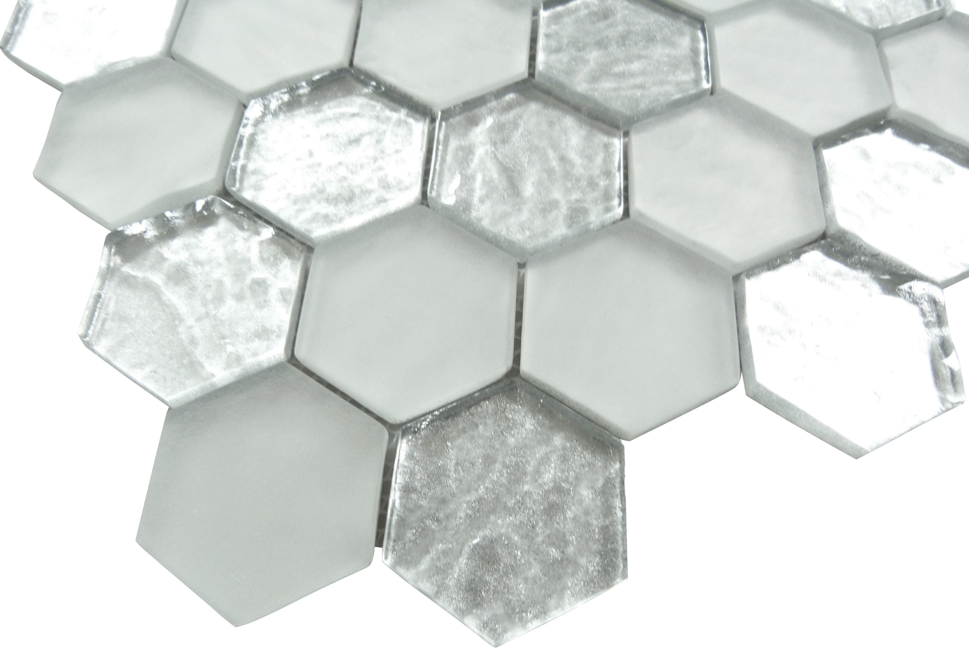 Lehai Gem Hexagon Silver Glossy and Frosted Glass Tile | Glazzio Tiles
