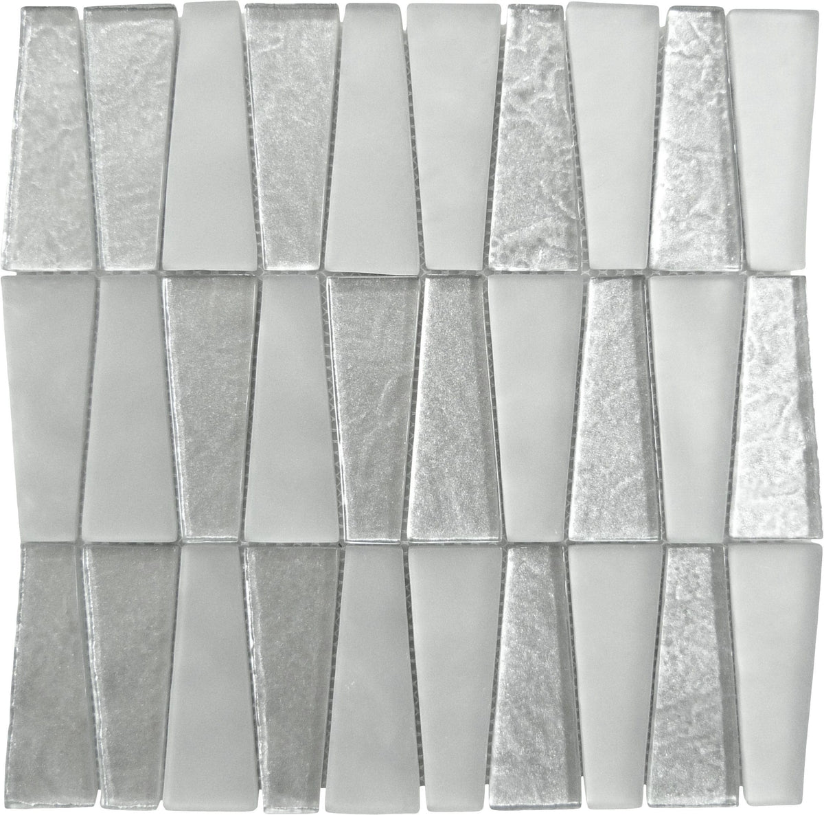 Lehai Gem Trapezoid Silver Glossy and Frosted Glass Tile | Glazzio Tiles