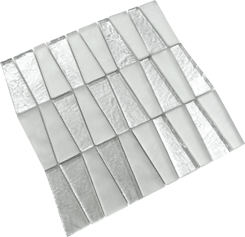 Lehai Gem Trapezoid Silver Glossy and Frosted Glass Tile | Glazzio Tiles