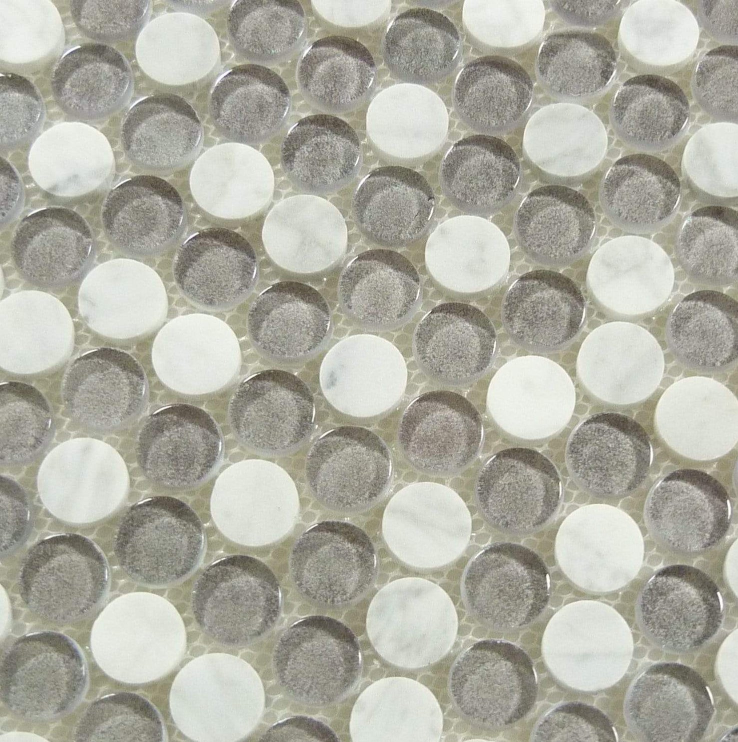 Marbello Piccolo Grey Glass and Stone Penny Round Tile MRB3303