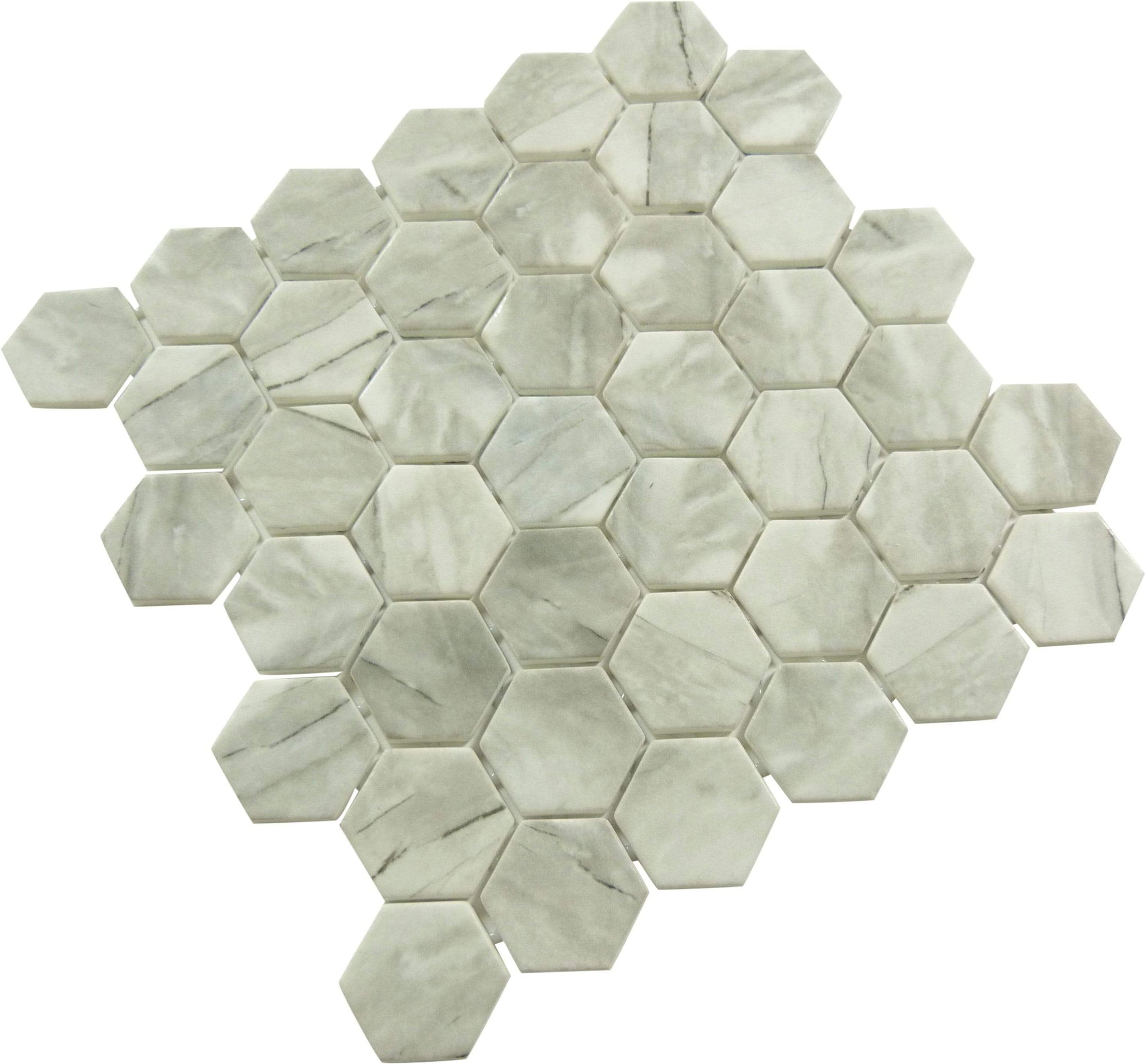 Mayan Garden Aztec Grey 2" Hexagon Recycled Matte Glass Pool Tile MYN1301