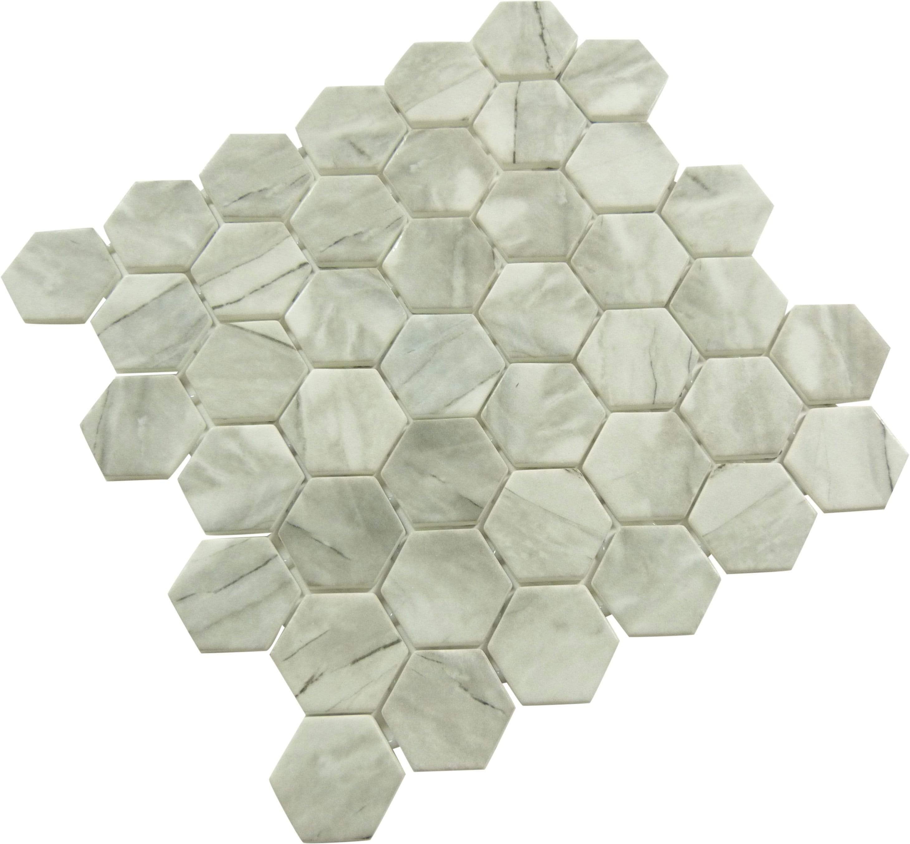 Mayan Garden Aztec Grey 2" Hexagon Recycled Matte Glass Pool Tile MYN1301
