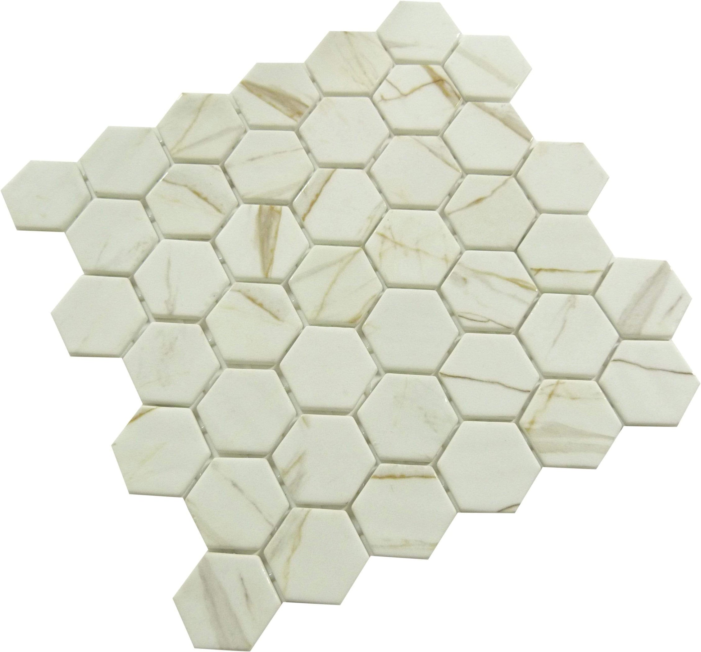 Mayan Garden Sun Rays Brown Hexagon Matte Glass Tile | Oasis