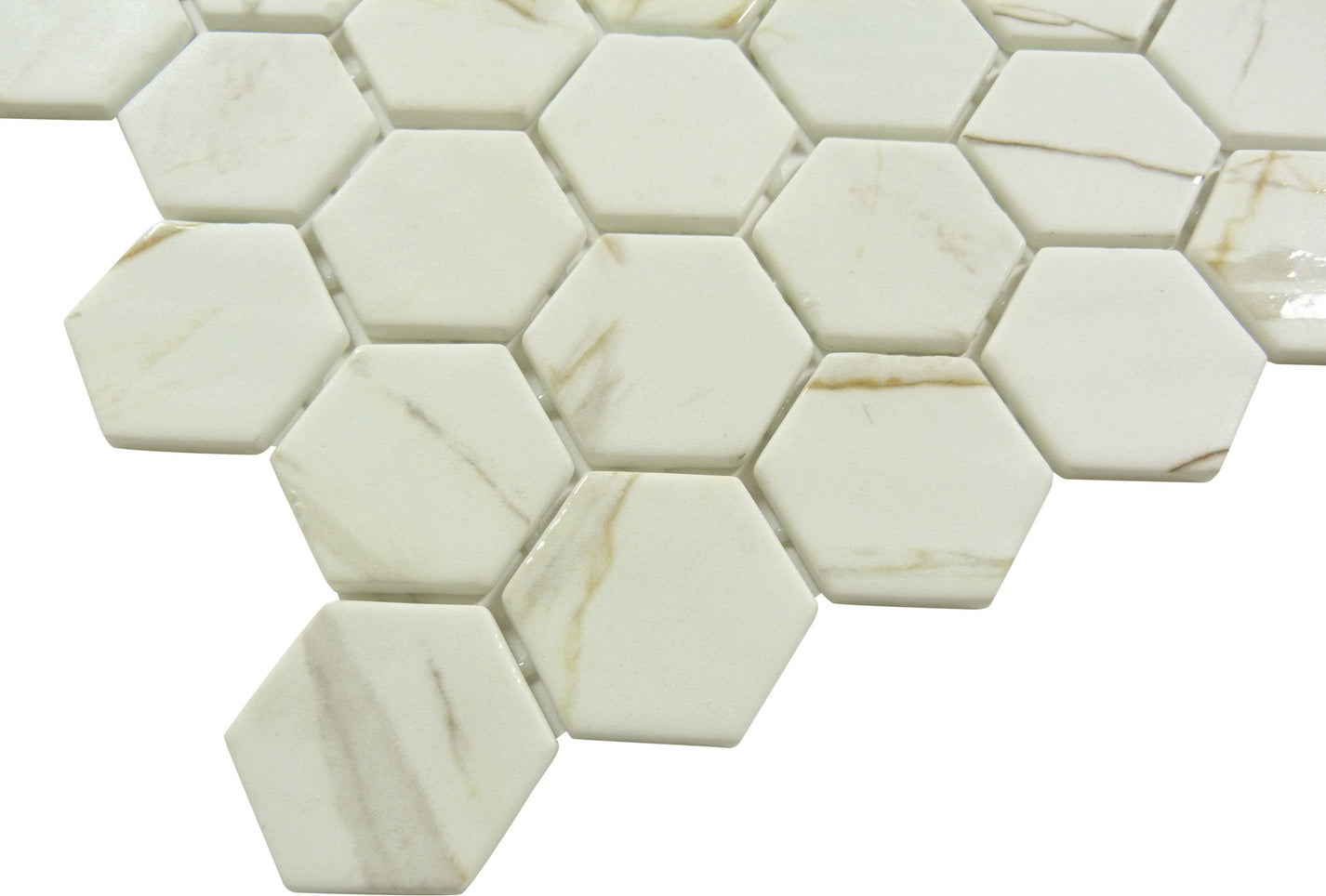 Mayan Garden Sun Rays Brown Hexagon Matte Glass Tile | Oasis