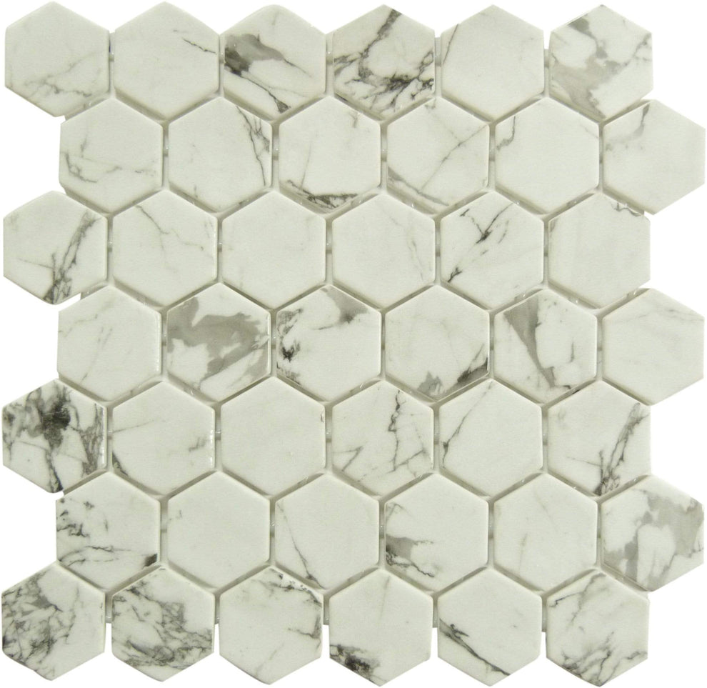 Mayan Garden Tulum Heights Grey 2" Hexagon Recycled Matte Glass Pool ...