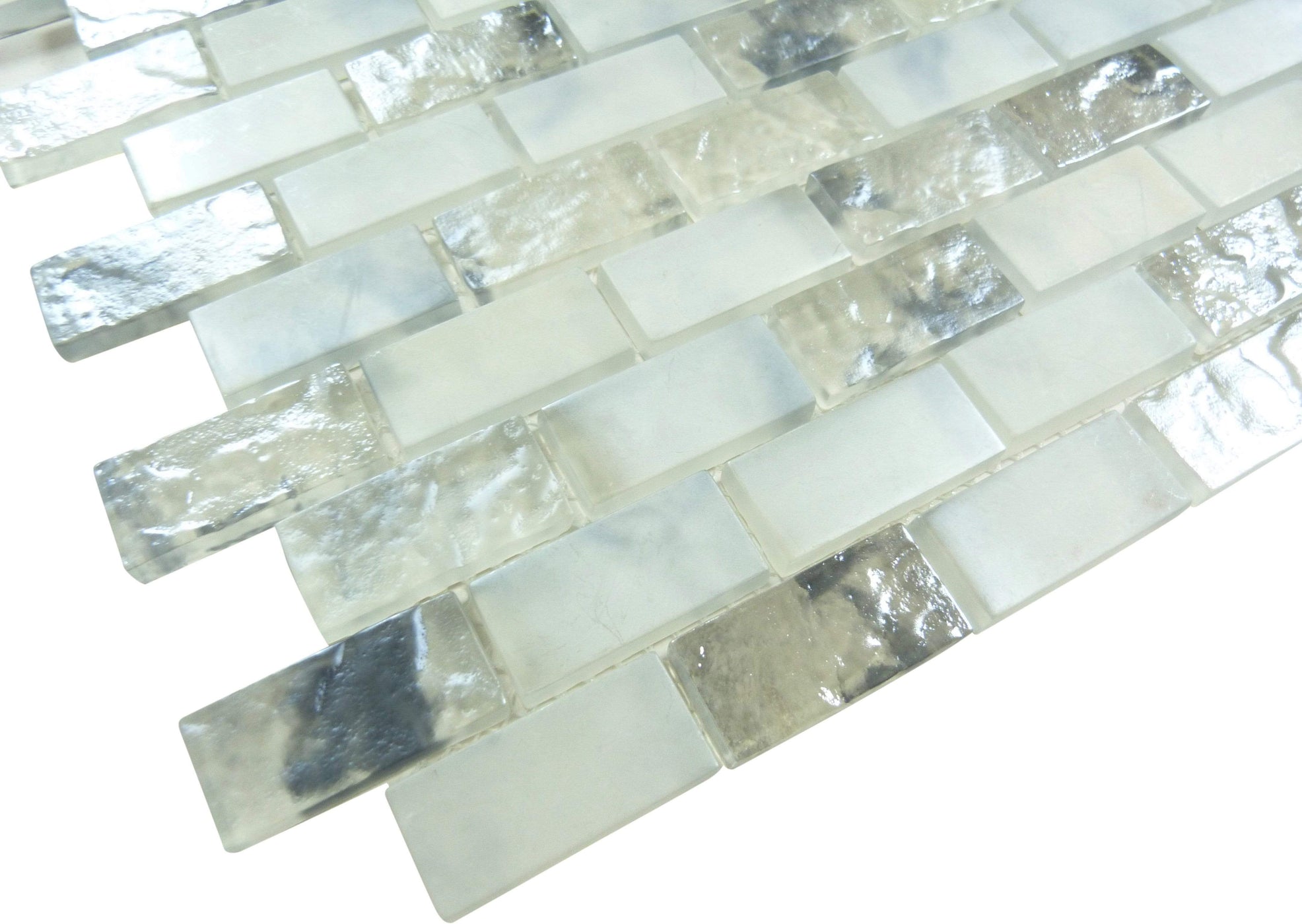 Mykonos Harbor Kosta Clouds White 1" x 2" Iridescent Rippled Frosted ...