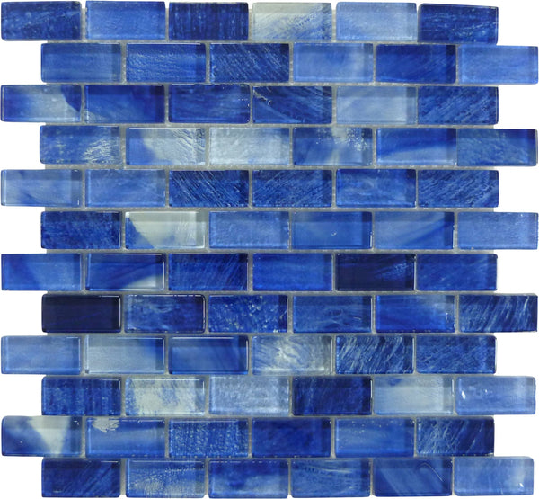 Natural Beauty Peru Diving Blue 1x2 Glossy Glass Tile NAT3604