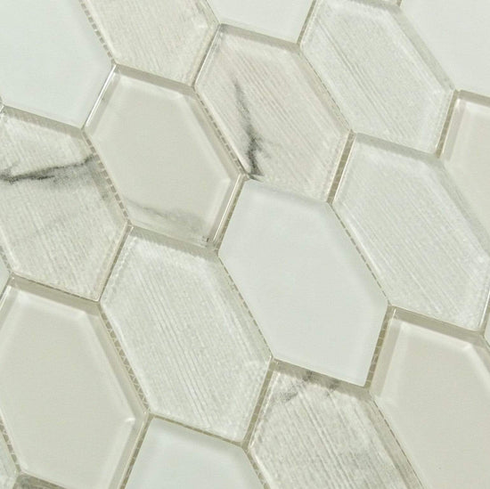 Pascal Abode Essential Aurian White Elongated Hexagon Glass Tile PAB7101
