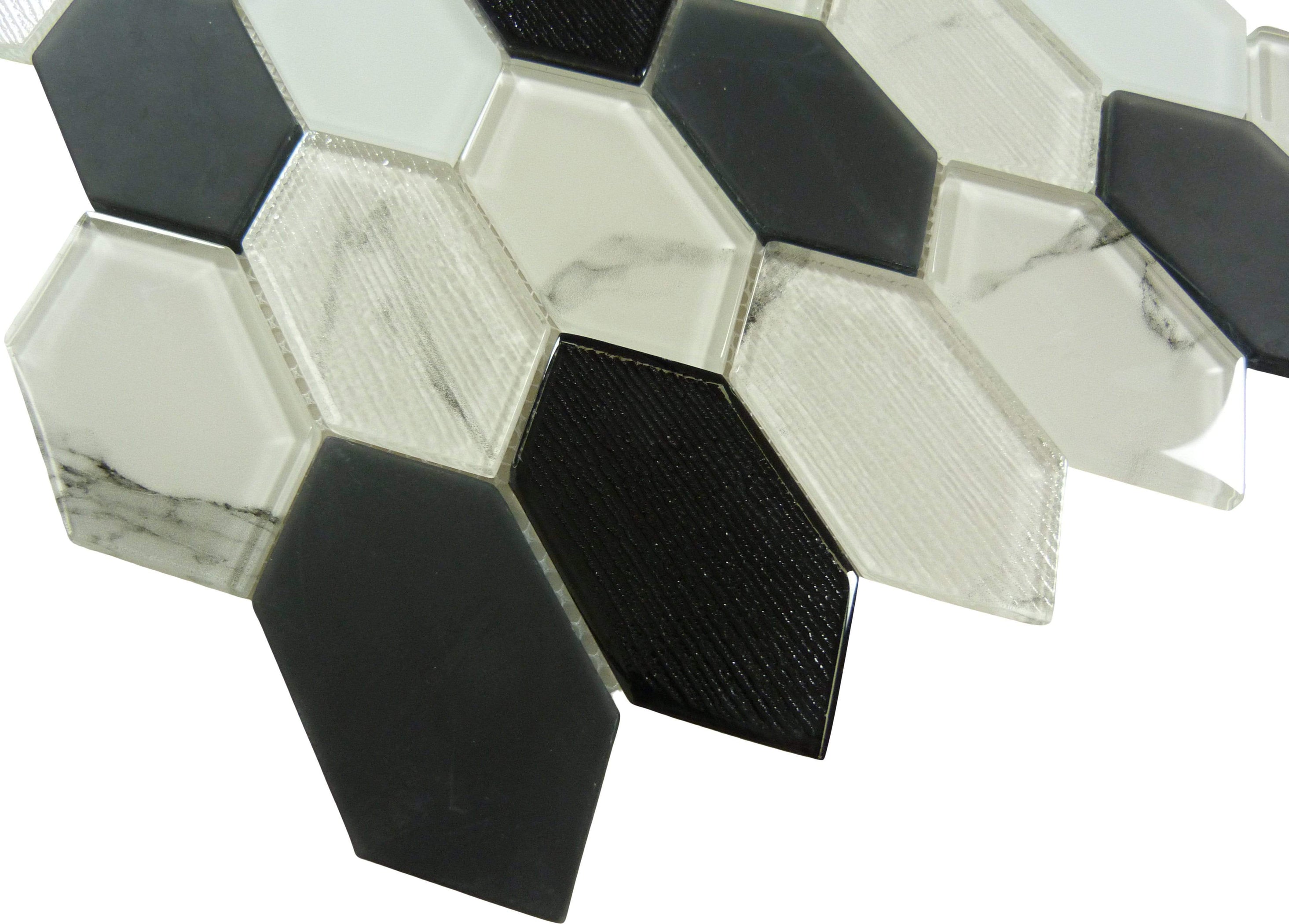 Pascal Abode Nicolette Black Elongated Hexagon Glass Tile PAB7104