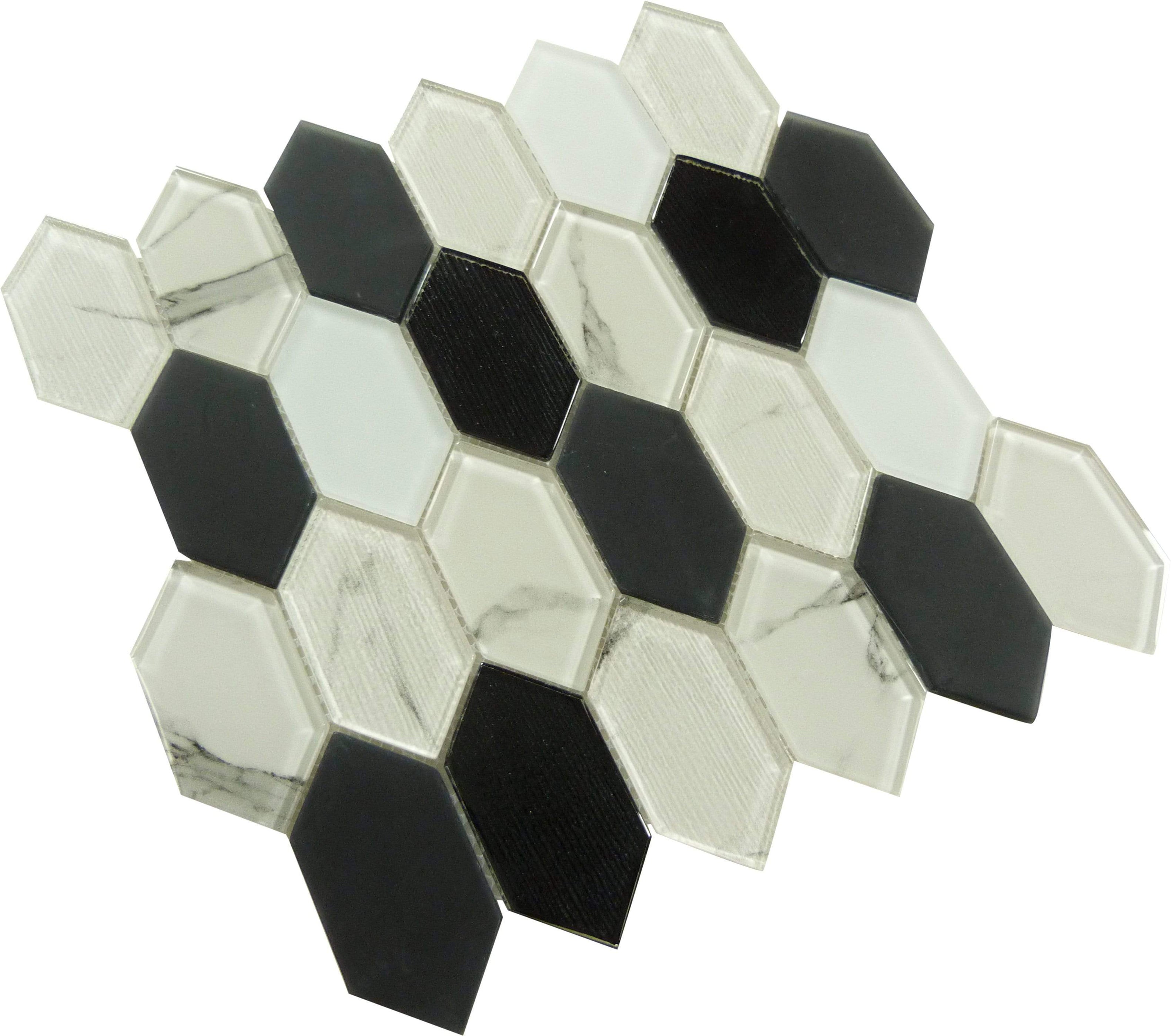 Pascal Abode Nicolette Black Elongated Hexagon Glass Tile PAB7104