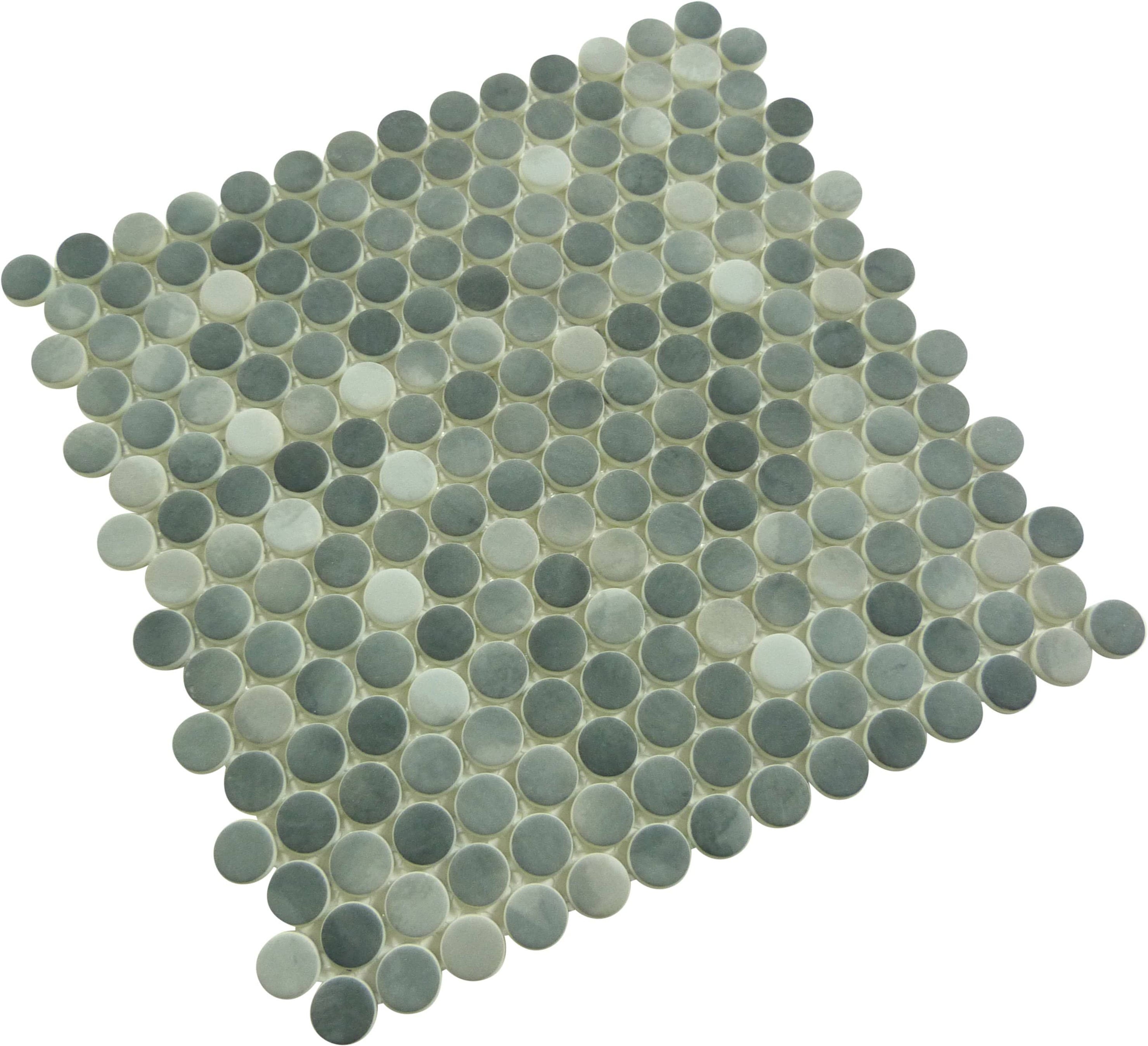 Polka Dot Ombre Reef Grey Penny Round Recycled Matte Glass Tile PLK65