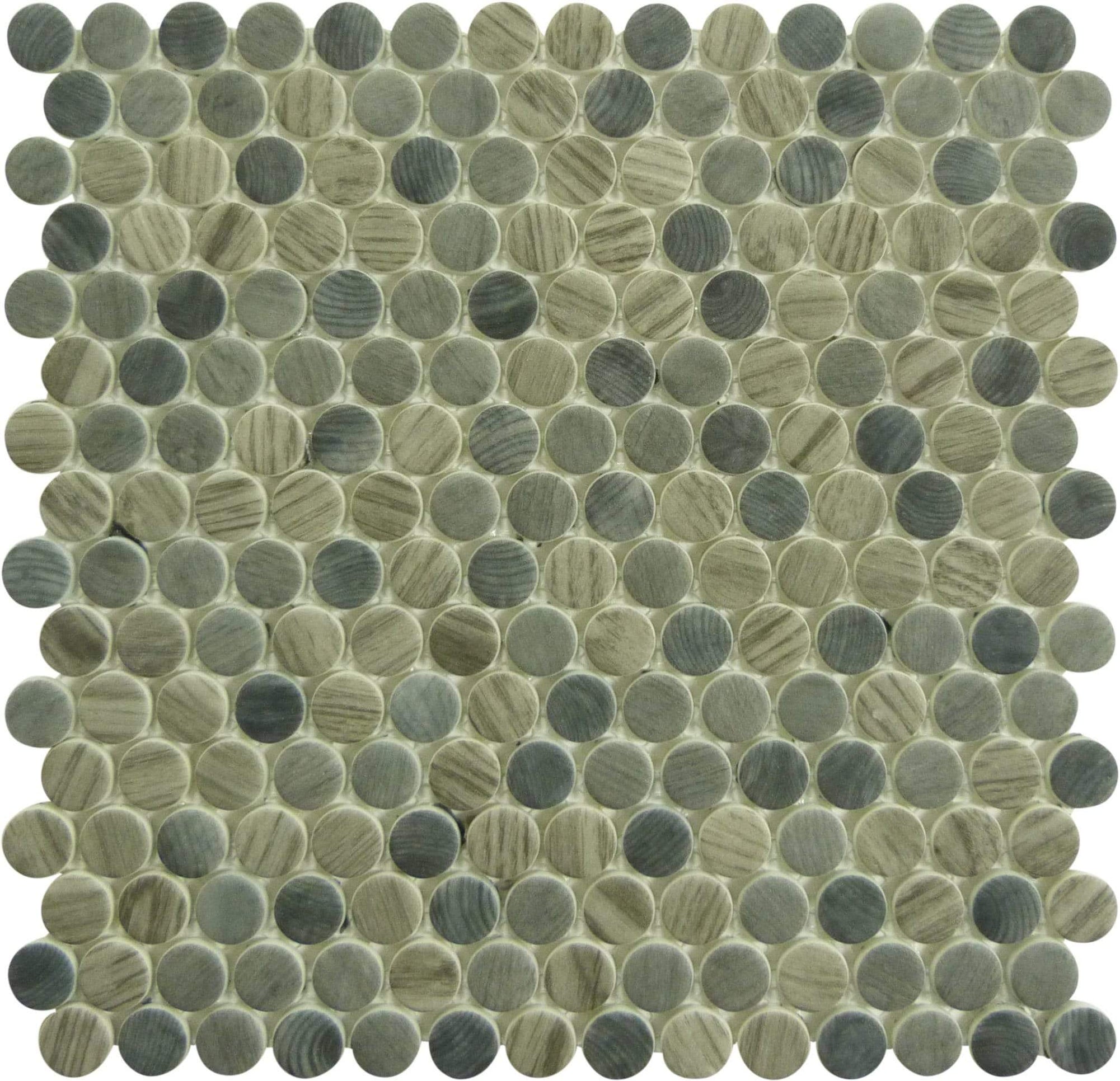 Polka Dot Umbel Grey Penny Round Recycled Matte Glass Tile PLK62