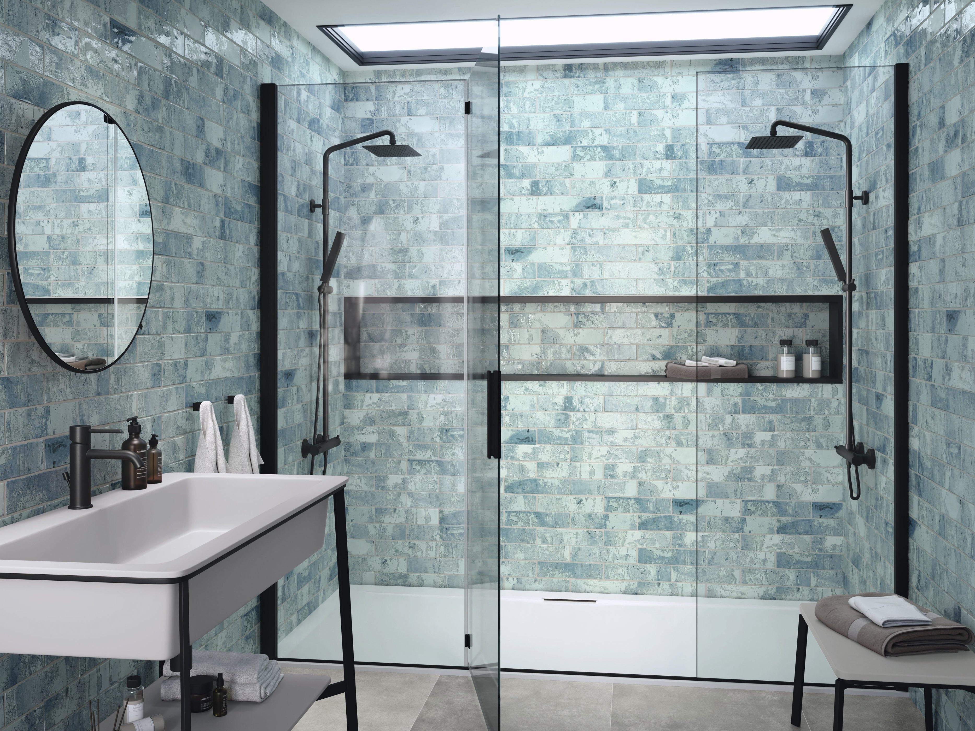 Rain Drops Teal Sky Blue 3x12 Glossy Ceramic Tile RD263