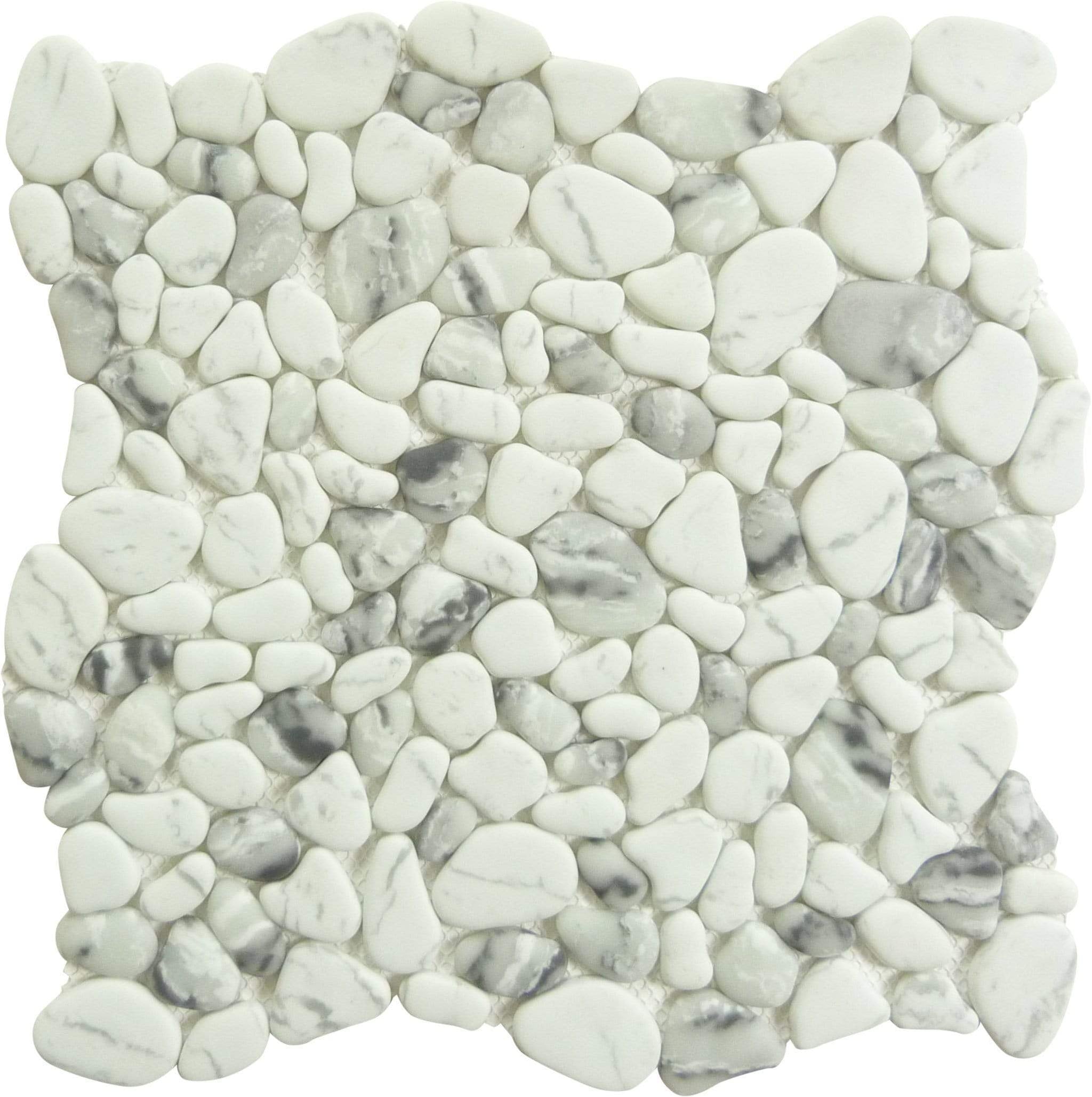 Riverbed Pebbly Shore White Pebble Recycled Matte Glass Tile RVB765