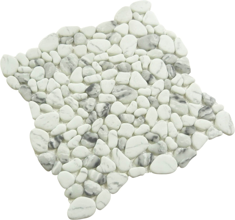 Riverbed Pebbly Shore White Pebble Recycled Matte Glass Tile RVB765