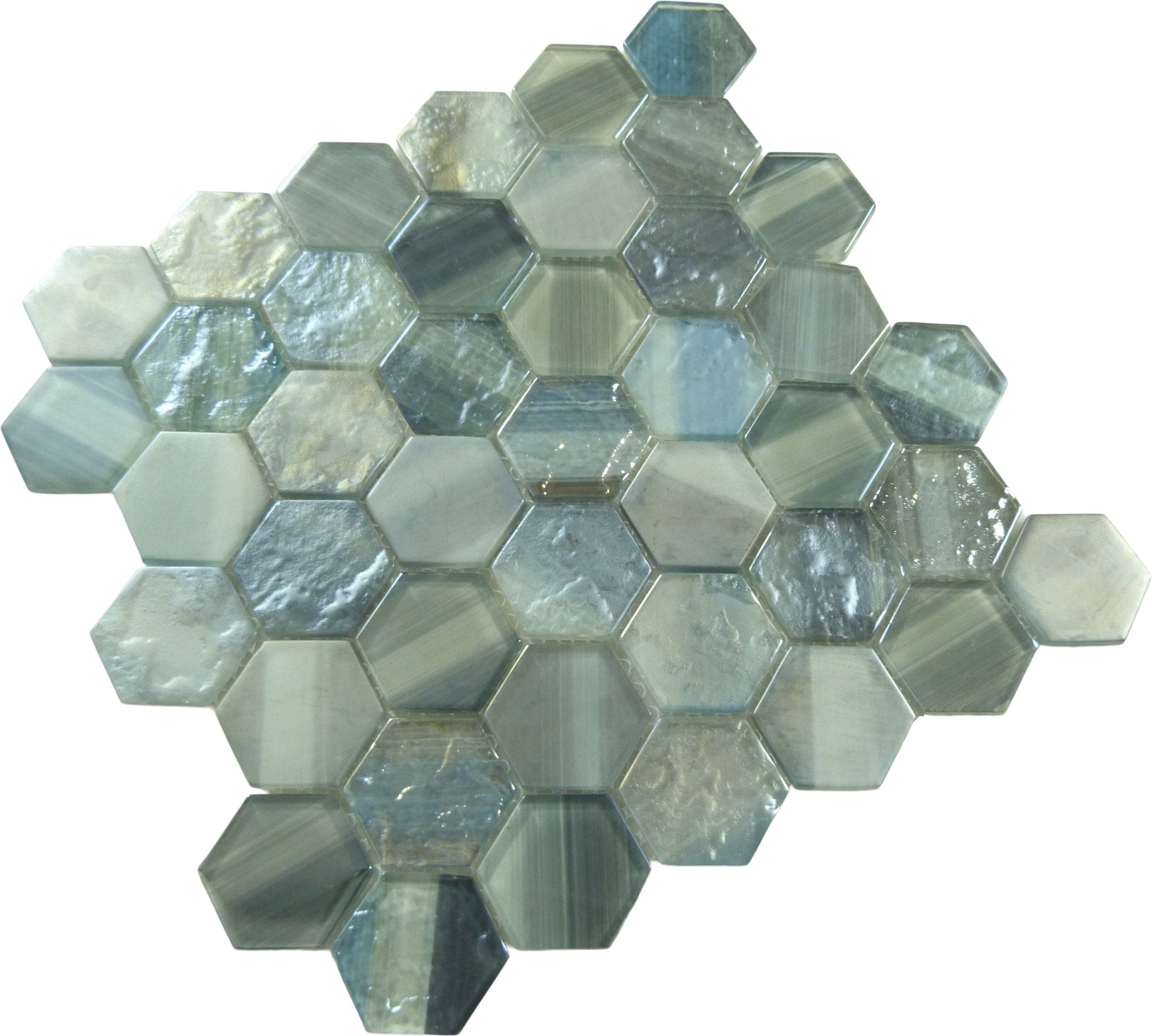Uptown Beach Lido Down Grey Hexagon Frosted & Iridescent Glass Tile UPB2104