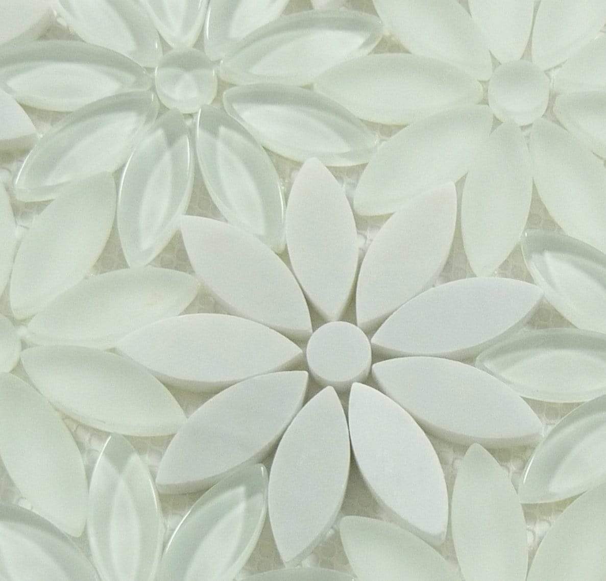 White Flower Tile | White Glass and Stone Mosaic Tile