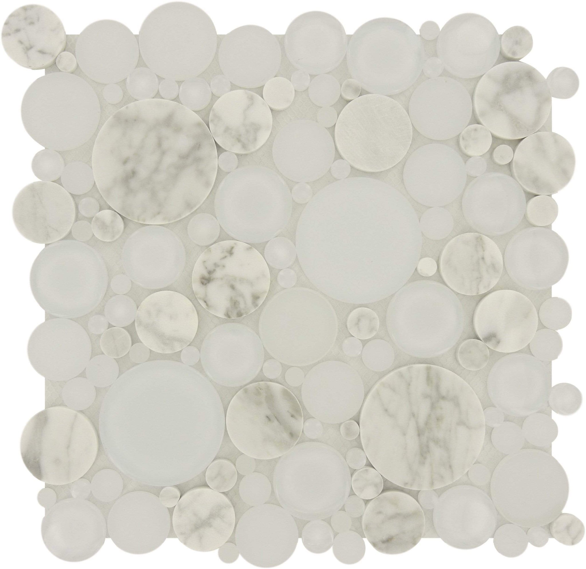 White Circles Glass & Stone Tile: BFS-101 | Shop Oasis Tile