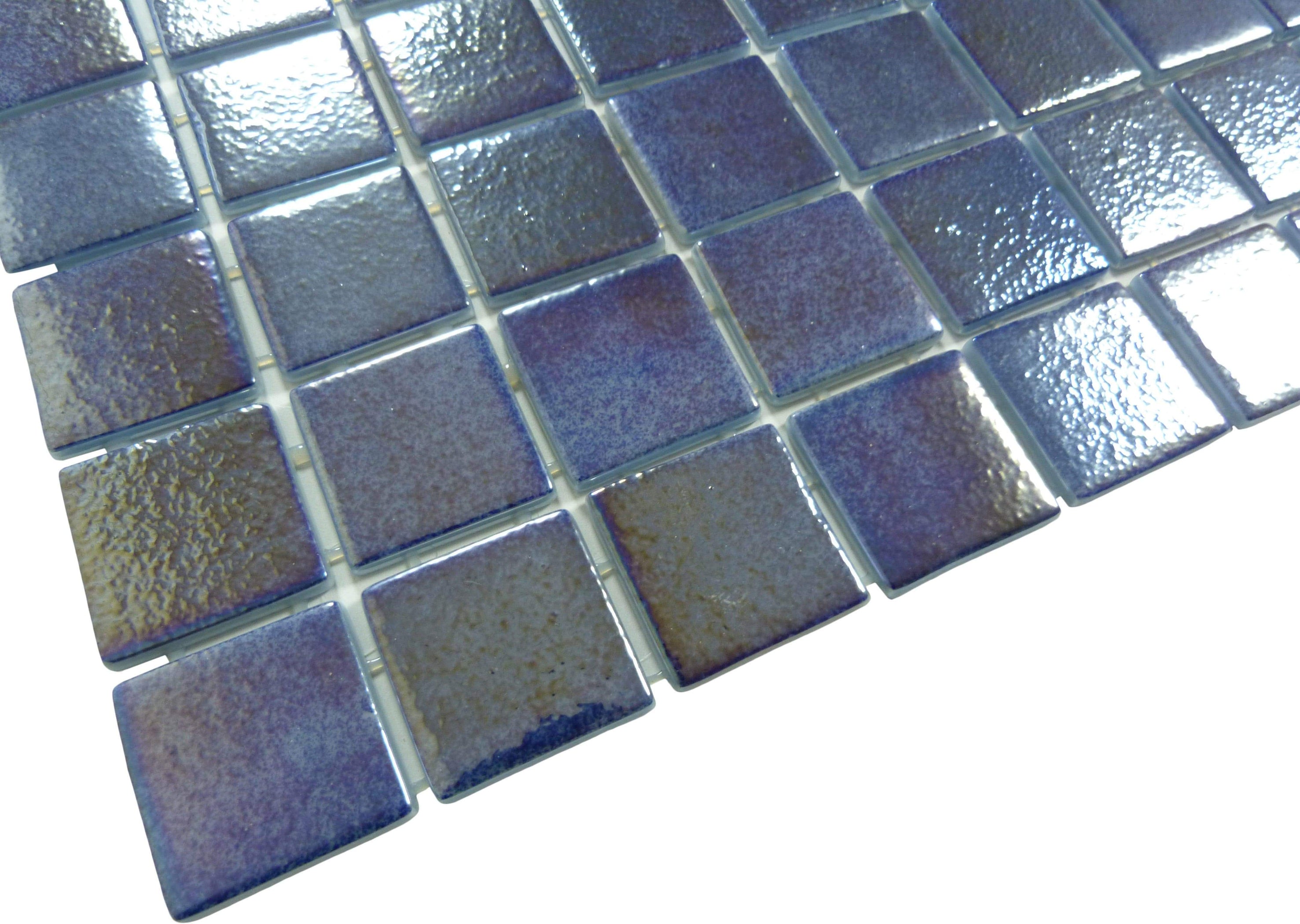 Blue Jewel 2" x 2" Glossy & Iridescent Glass Pool Tile NPT012A
