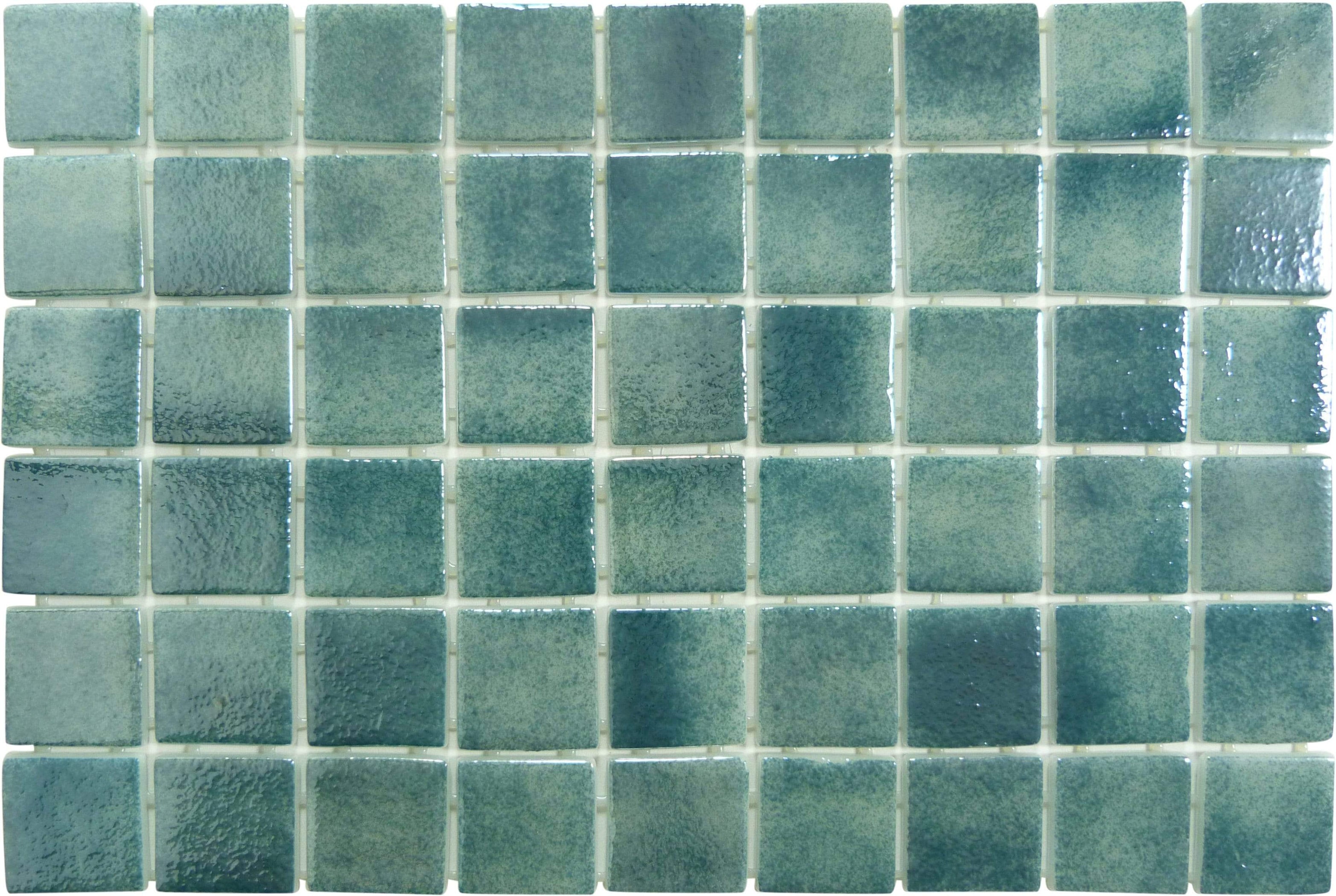 Smoky Emerald Green 2" x 2" Glossy & Iridescent Glass Pool Tile NPT007A